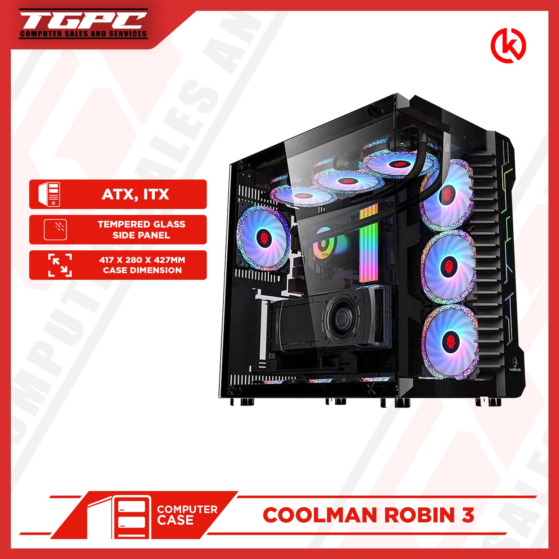 Coolman Robin 3 Gaming Case Tempered Glass Full Tower | KEYTEC ROBIN SE ...