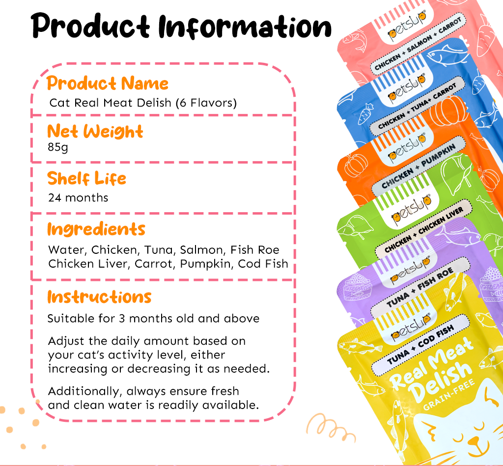 Petsup Cat Wet Food Real Meat Delish 85g - Chicken Salmon Tuna Carrot ...