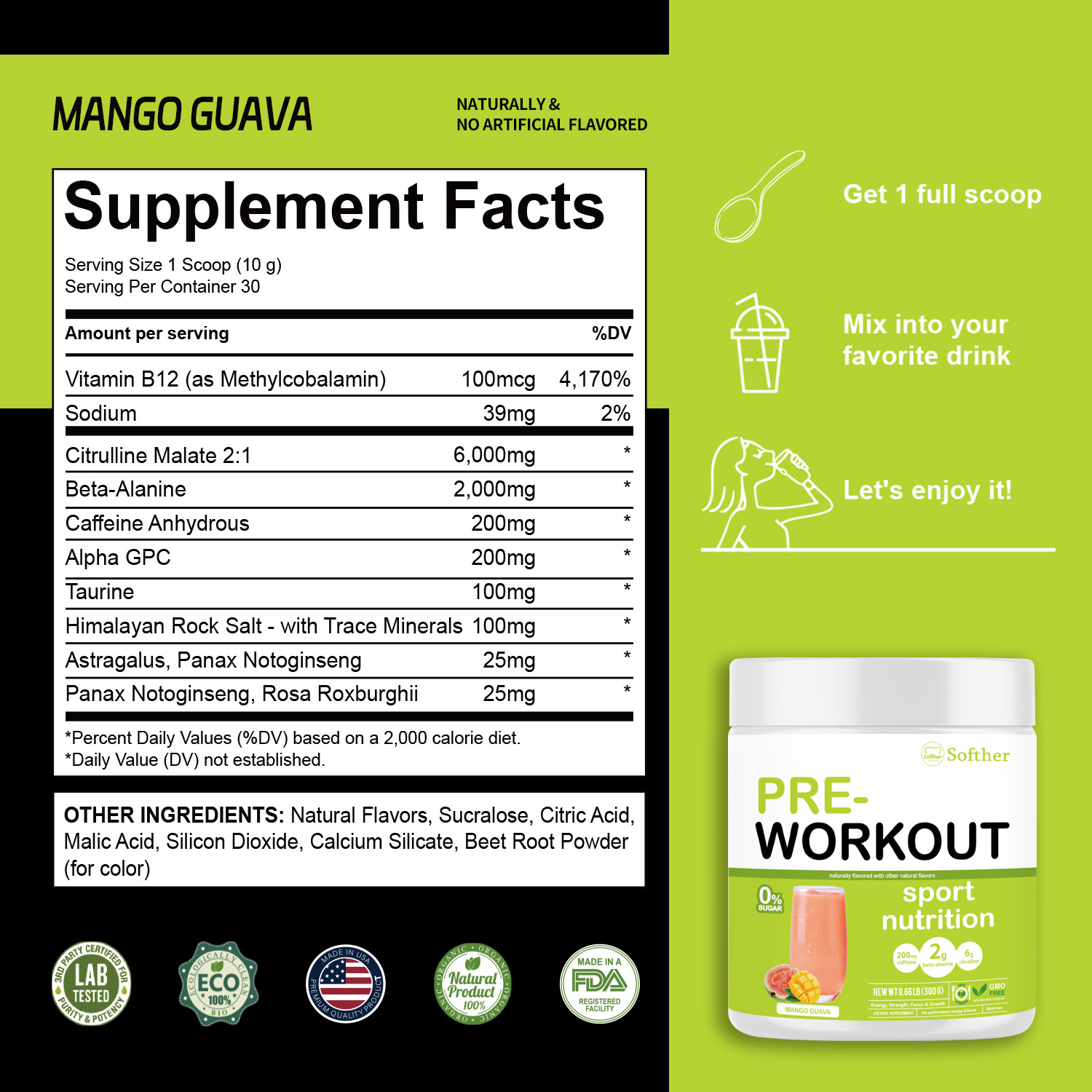 SOFTHER Pre Workout Powder Helps Strengthen Muscles Pre Workout Energy ...