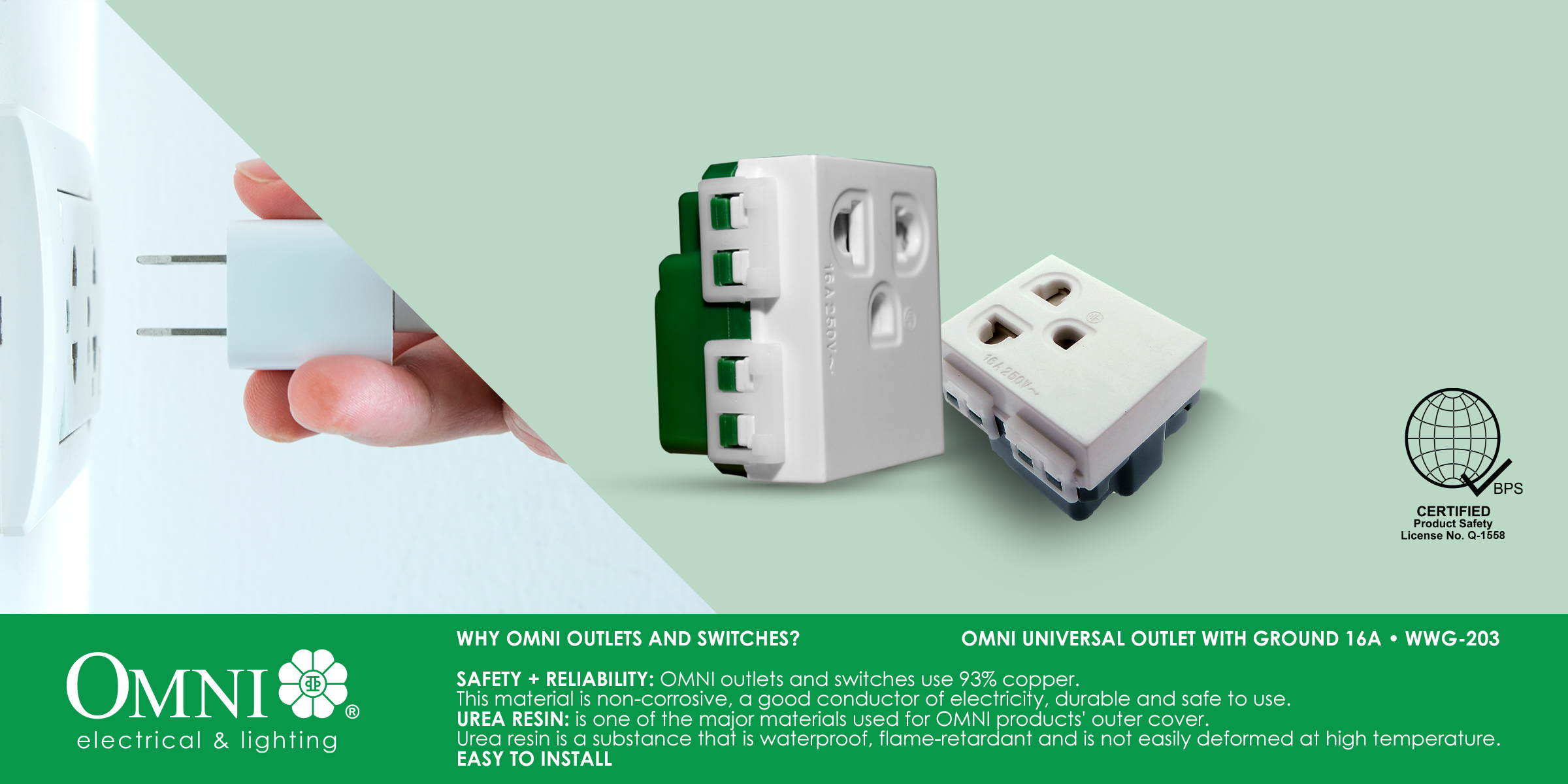 OMNI Universal Outlet with Ground 16A - WWG-203 | Shopee Philippines