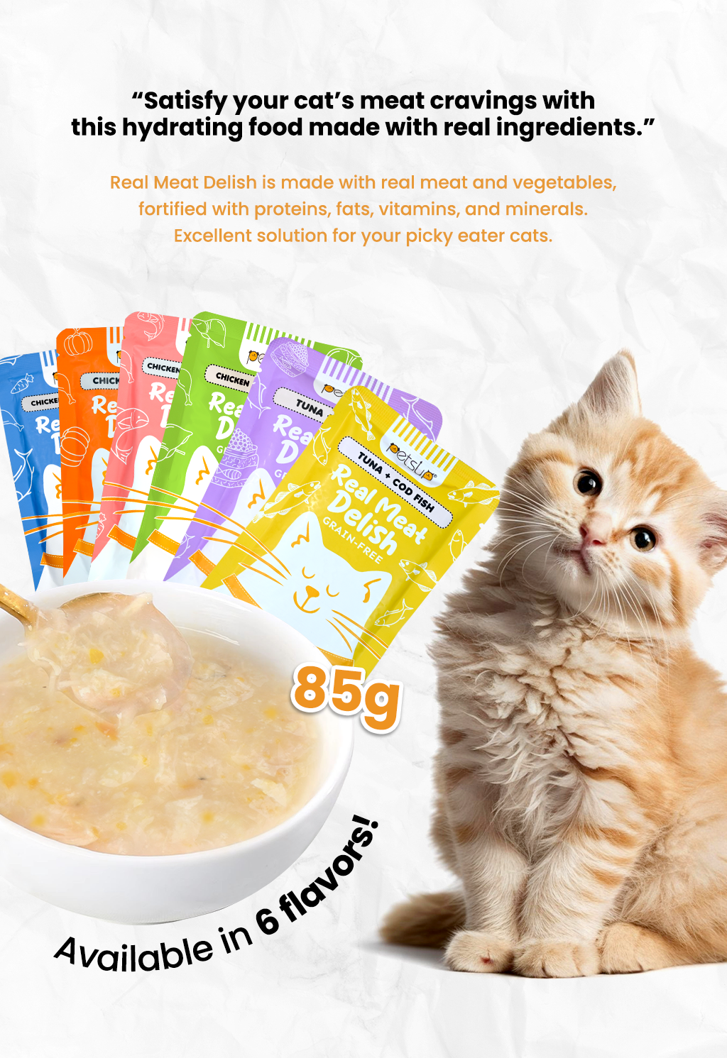 Petsup 85g Cat Wet Food Real Meat Delish Kitten Food Chicken Salmon ...