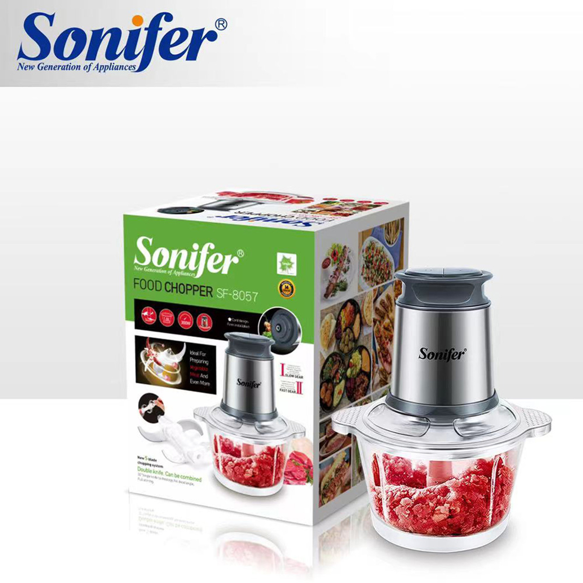 Sonifer Meat Grinder Food Chopper 2.5L 304 Stainless Steel Food Processor for Meat Vegetables ...