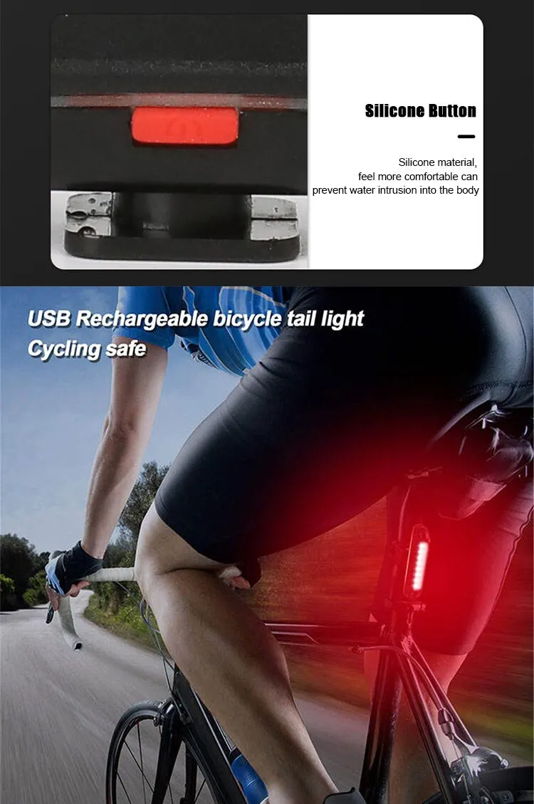 USB Rechargeable LED Bicycle Rear Taillight-100LM Waterproof Safety Warning Light Multiple Modes ...