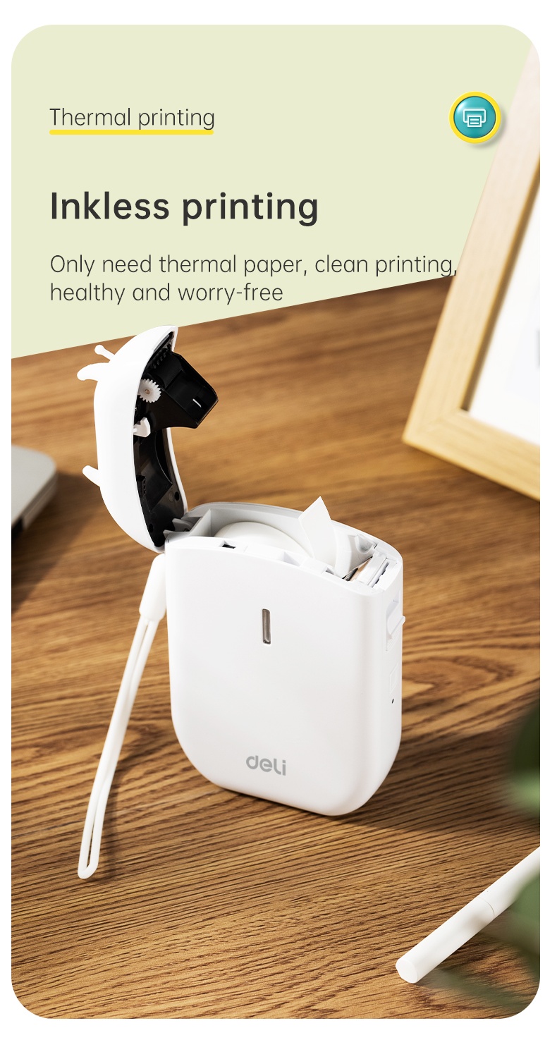 Vusign By Deli Label Printer Mini Inkless Thermal Printer Half-inch ...