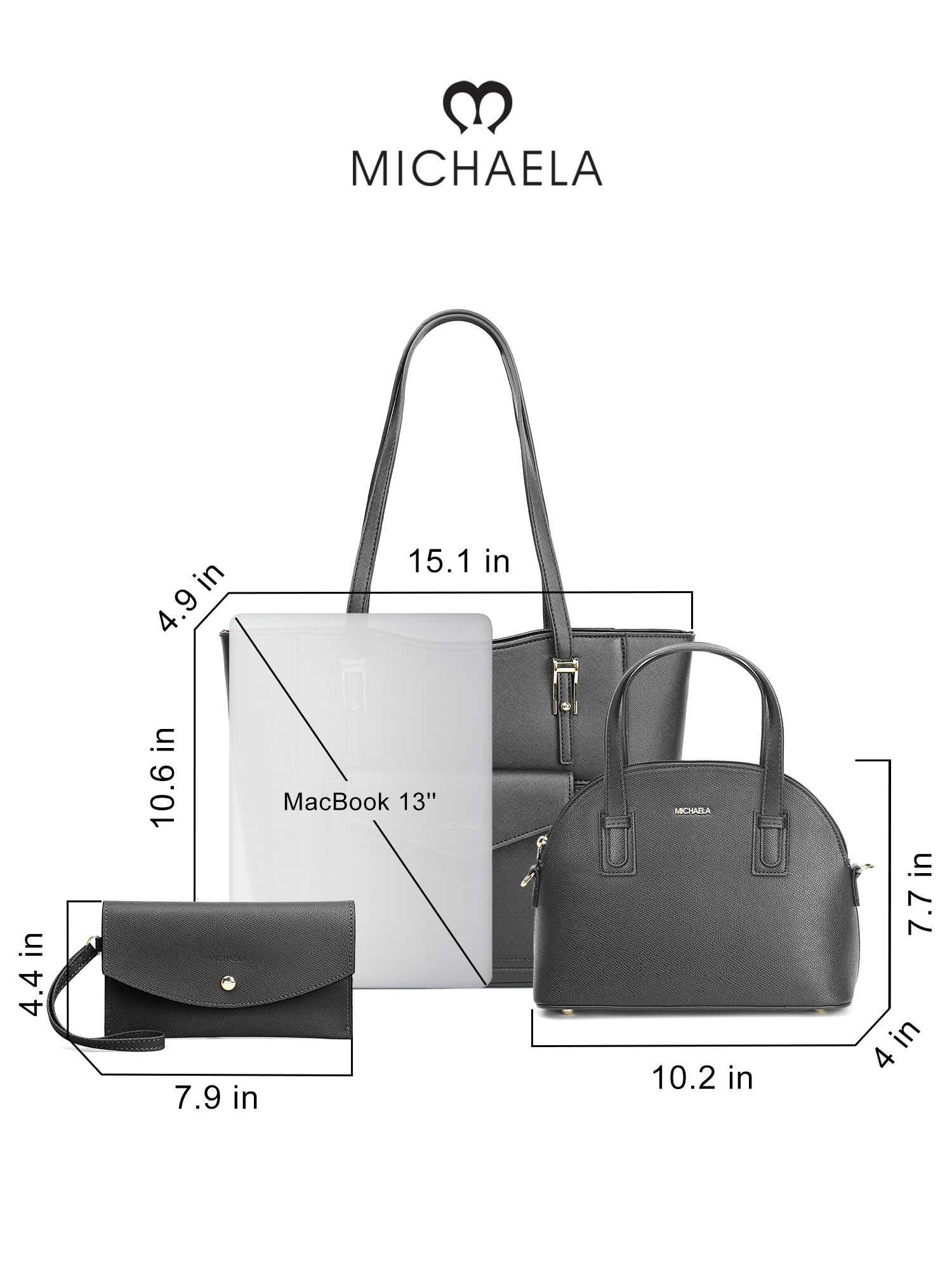MICHAELA Trendy Tote Bag Set 3 PCS Versatile Chic Tote Satchel Wristlet ...