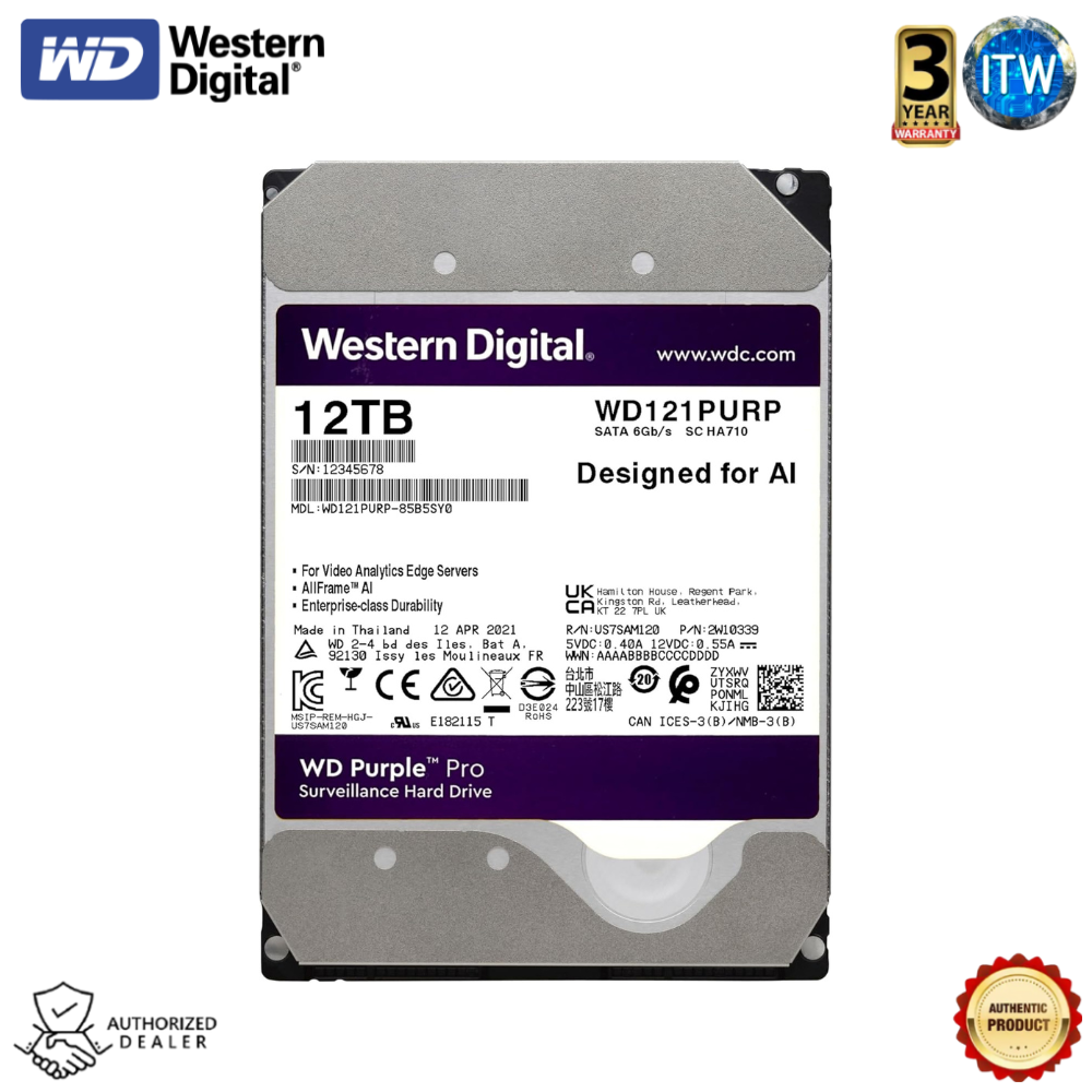 Itw | Western Digital Hard Drive HDD Purple Pro Sureveillance 3.5" SATA ...