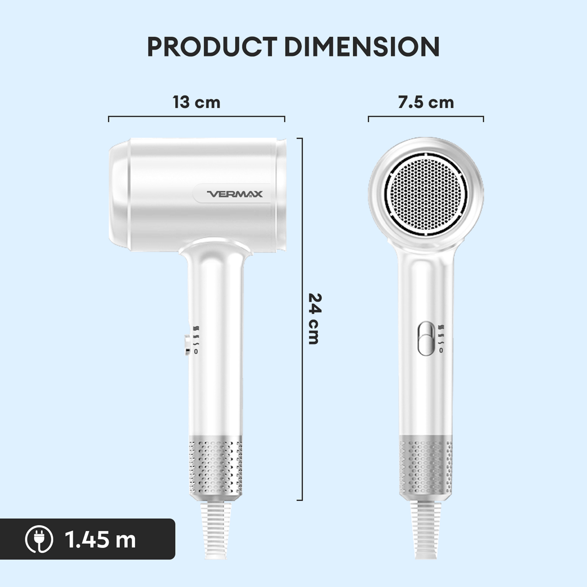 Vermax Hair Dryer Negative Ionic Powerful 1000W Blow Dryer Hair Care ...