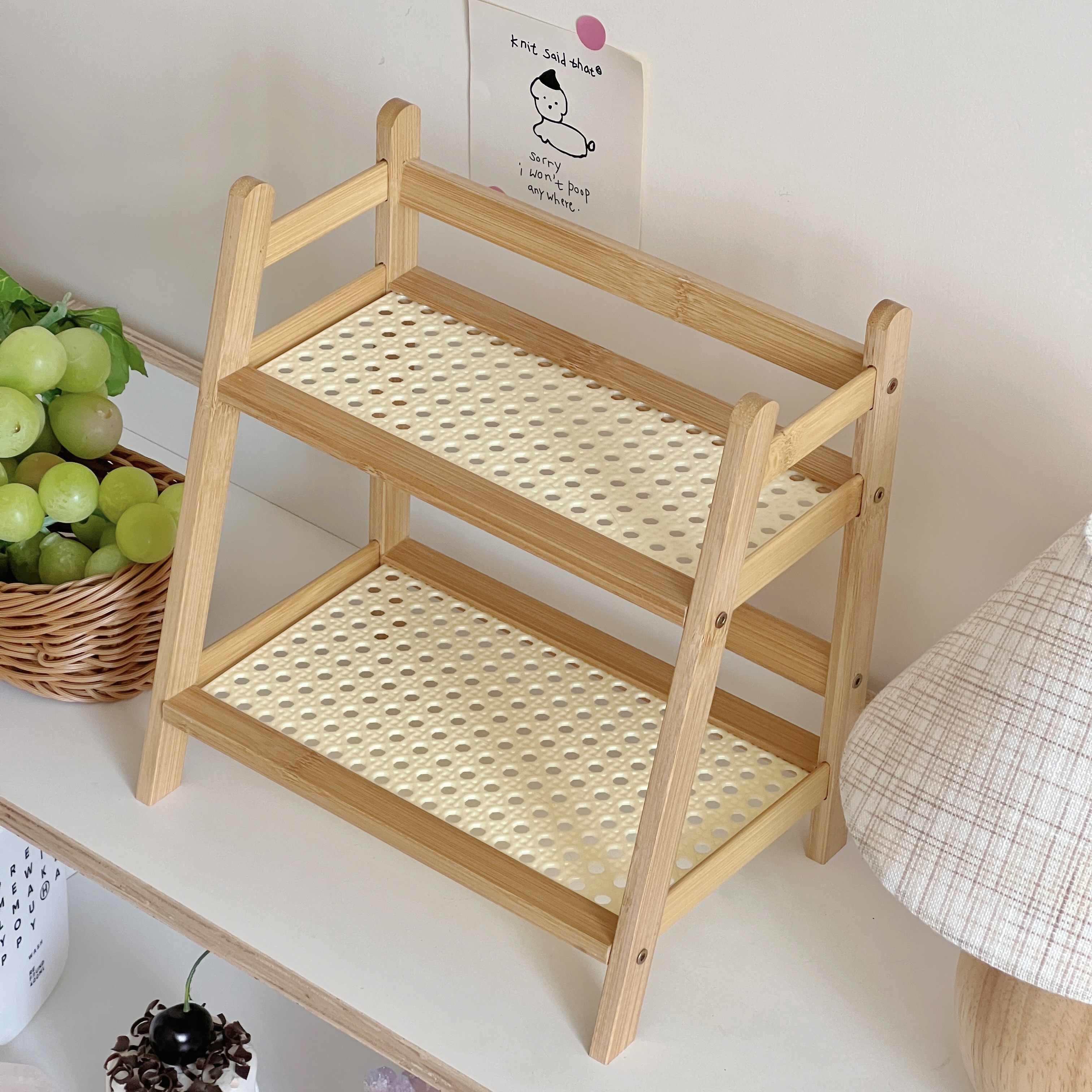 Double-Layer Table Storage Rack Wooden Table Shelf Bedroom Living ...