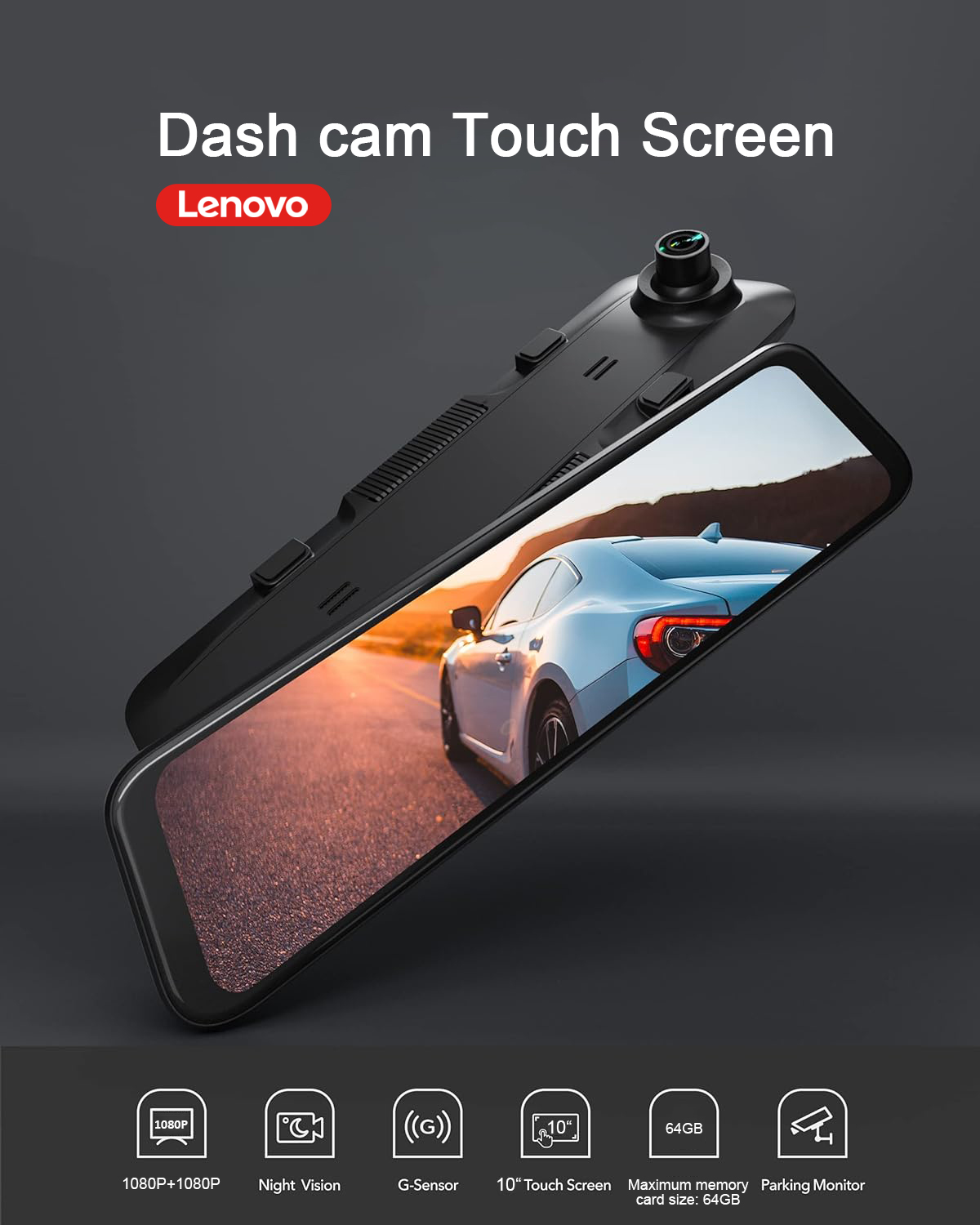 LENOVO V7 PLUS 10 inch dash cam with front and rear dual recording ...