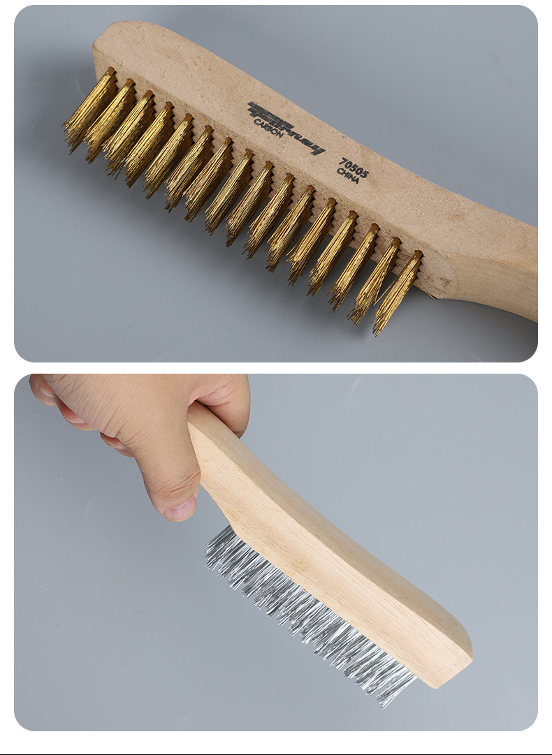 Steel Brush Wood Handle Copper Wire Brush Durable Steel Wire Brush ...