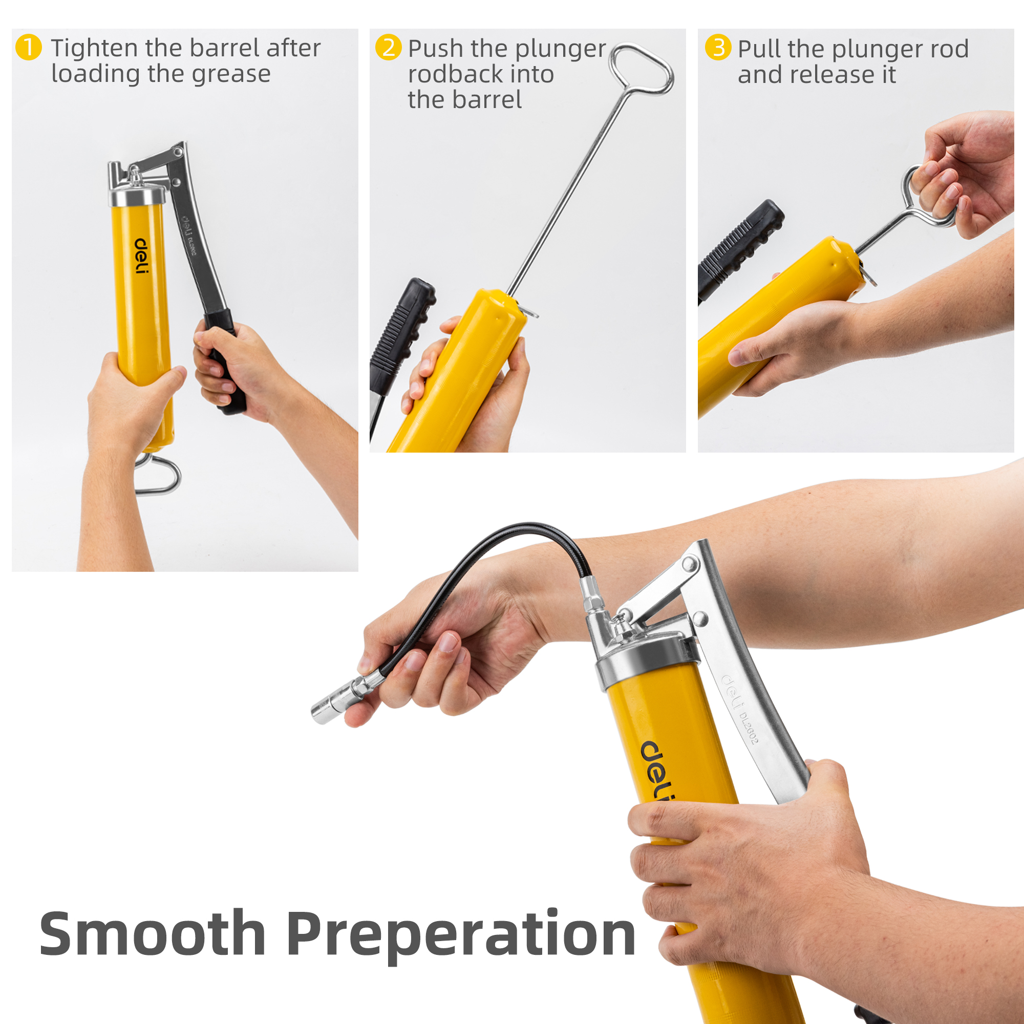 Deli Tools Grease Gun 4500PSI 400cc 3 Tubes Machinery Grease Pump ...