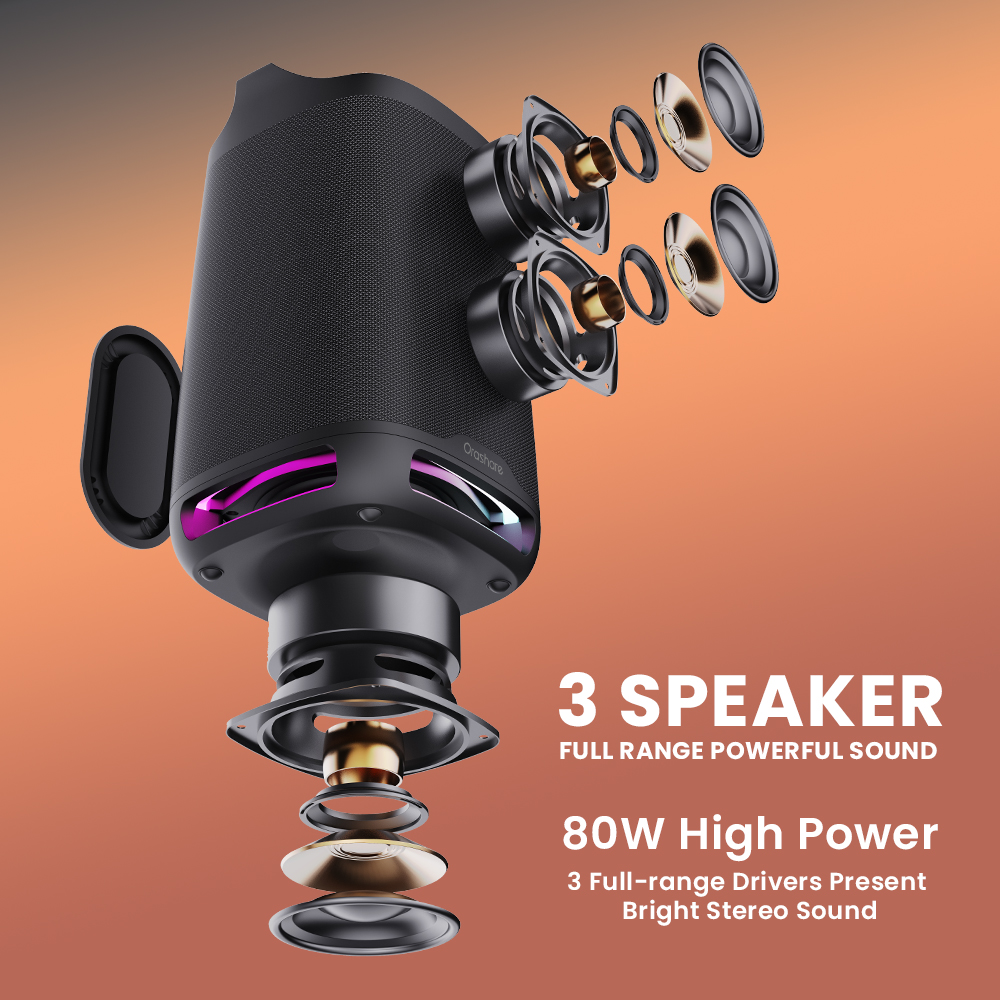 Orashare BS21 Party Bluetooth Speaker with RGB 80W Powerful Sound Big ...
