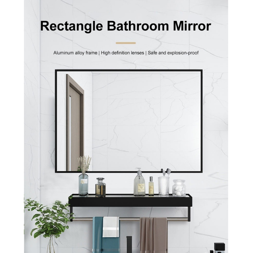 COD Rectangle Bathroom Mirror With Storage Rack Wall Mounted Mirror ...