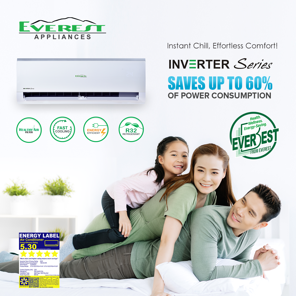 EVEREST 1.0HP Inverter Split Type Aircon/ with 1st 10ft. Installation ...
