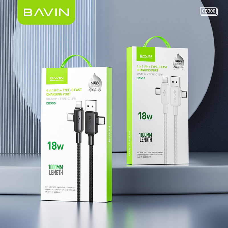 BAVIN CB300 4 in 1 Pd 12W + Type-C 18W Fast Charging Data Cable Nylon ...