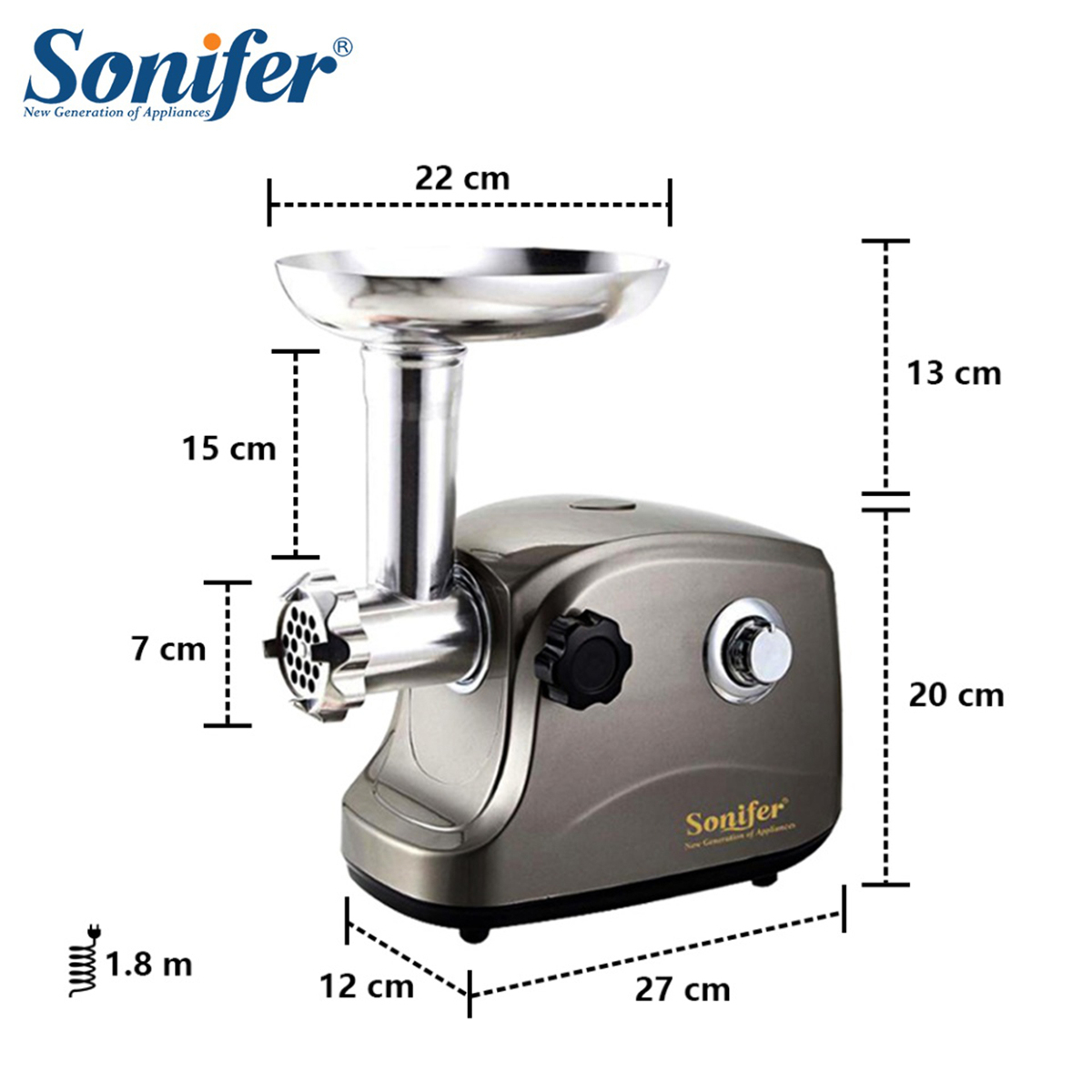 Sonifer Meat Grinder Electric Sausage Stuffer Maker Food Grinder food processor Home Kitchen ...