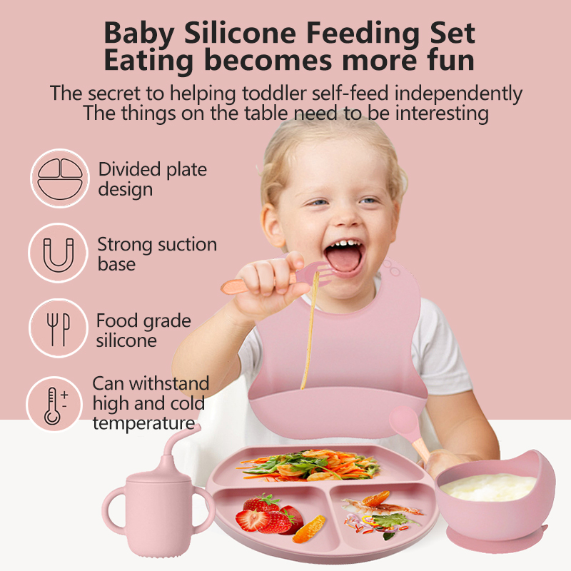 Einmilk Silicone Baby Feeding Set 6pcs Toddler Plate Set with Suction ...