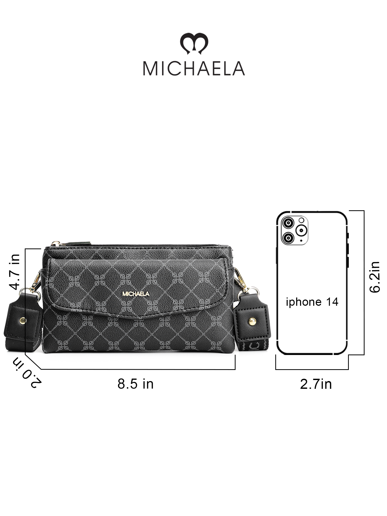MICHAELA Letter Checkered Sling Bag Multi-Pockets Spacious for Travel ...