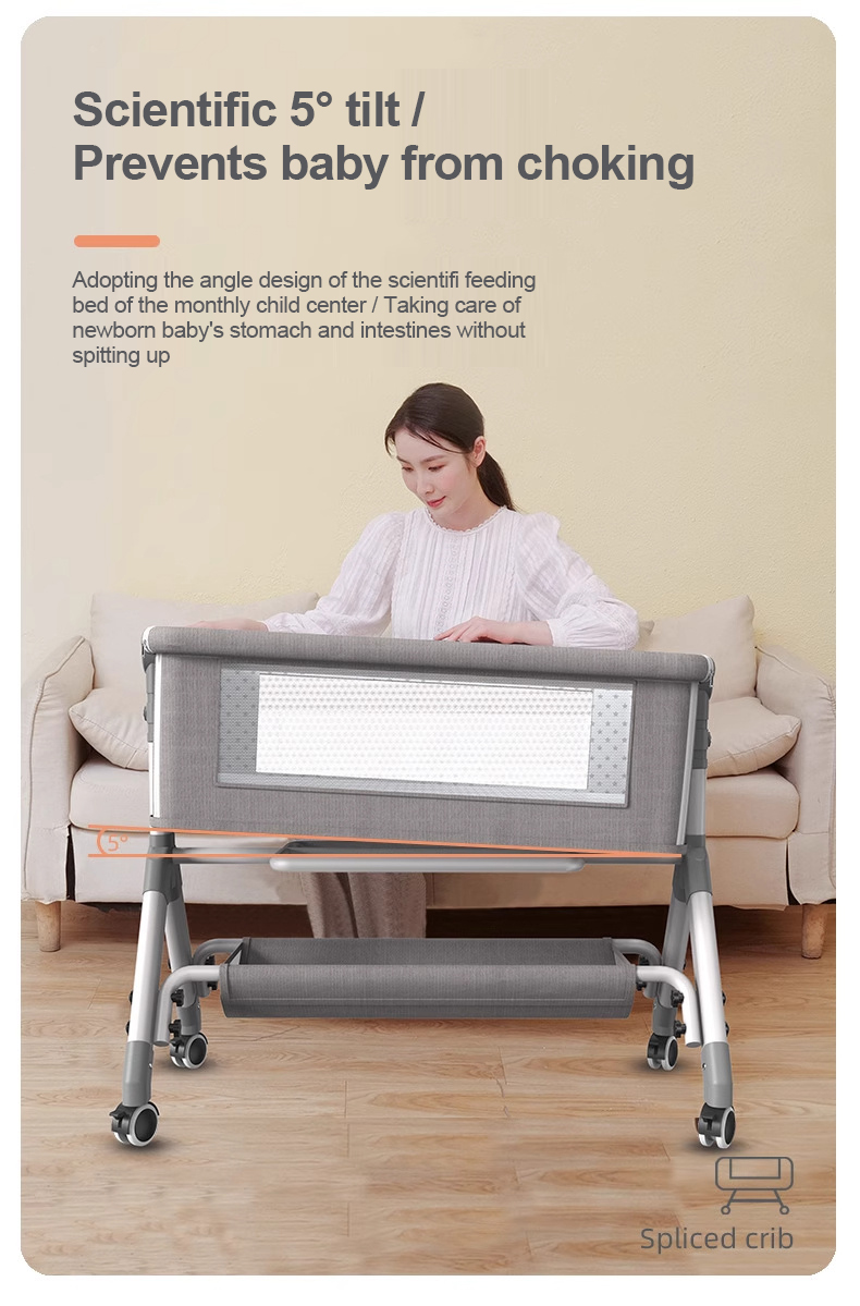 LUCKYBABE Baby crib newborn spliced bed convenient and adjustable with ...