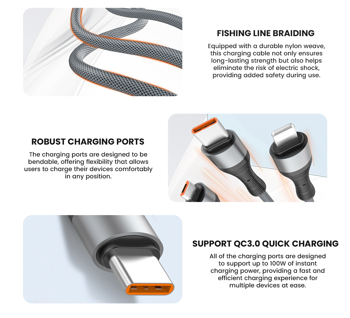 Tylex XC94 3-in-1 1.2m Fast Charging Data Cable USB-C to USB-C iOS ...