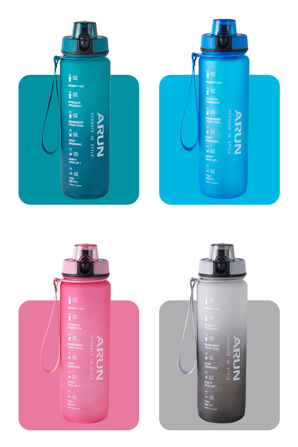 ARUN 1000ML BPA Free Motivational Sports Water Bottle Leakproof Tritan ...