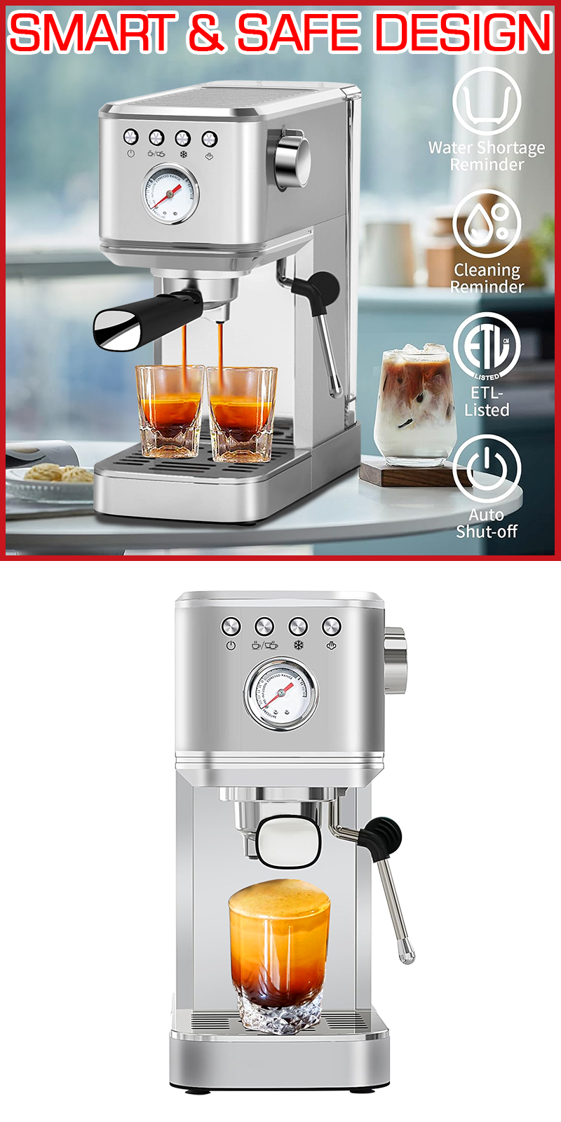 Lahome 20 Bar Espresso Coffee Maker Machine Professional With Milk ...
