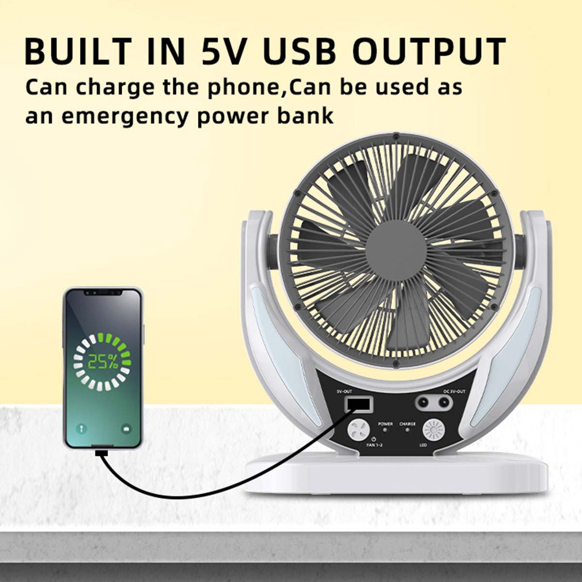 Jiditech 6inch Solar Fan With LED Light Built-in LED Bulb Large Wind ...