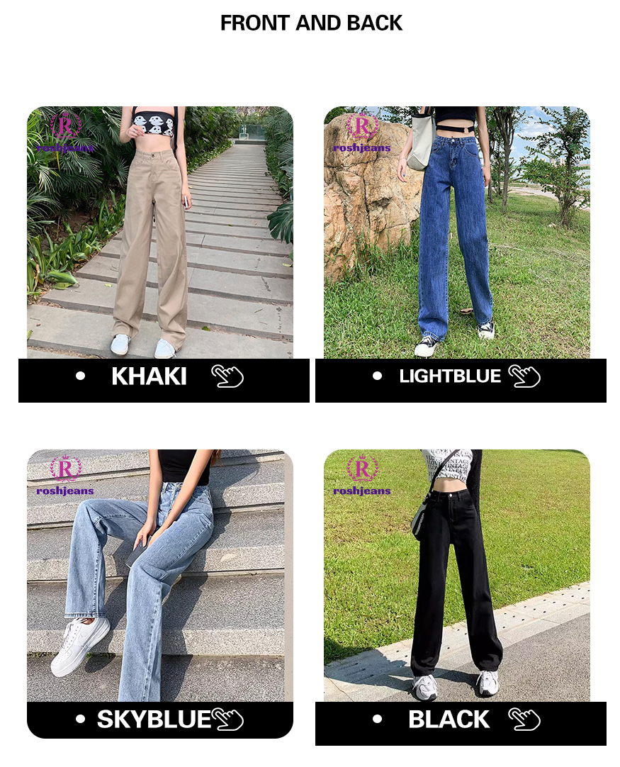 Rosh Jeans khaki baggy pants for women mom jeans high waist Wide leg ...