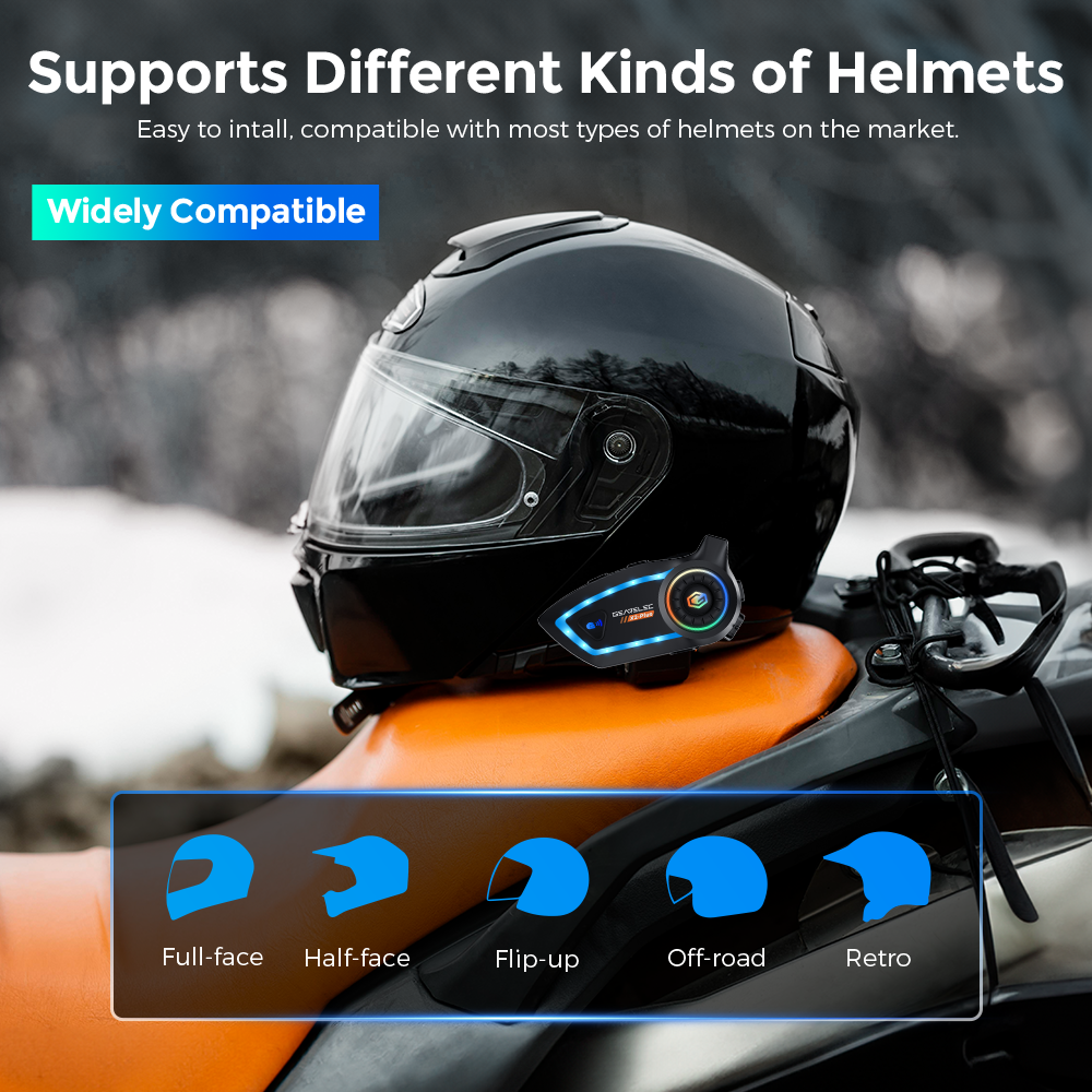 GEARELEC X2 Plus Motorcycle Helmet Headset Intercom 2 Rider 100M Music ...
