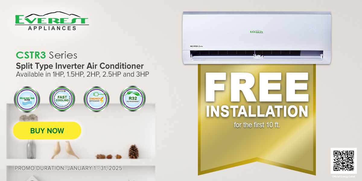EVEREST 1.0HP Inverter Split Type Aircon/ with 1st 10ft. Installation ...