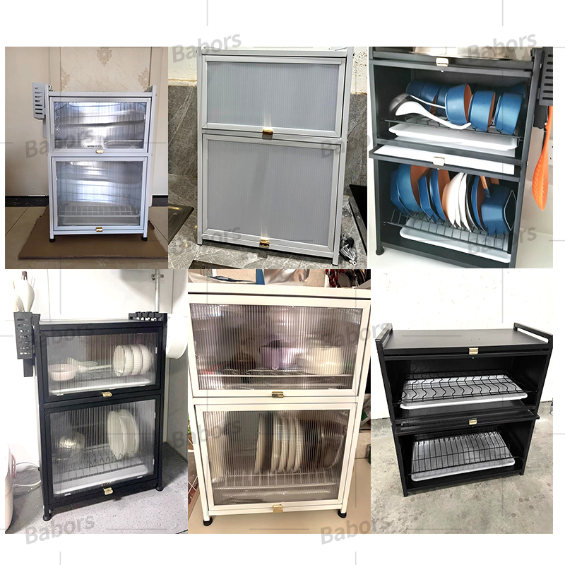 UPSEN Dish Rack Metal Kitchen Organizer Dish Cabinet With Flip Cover ...