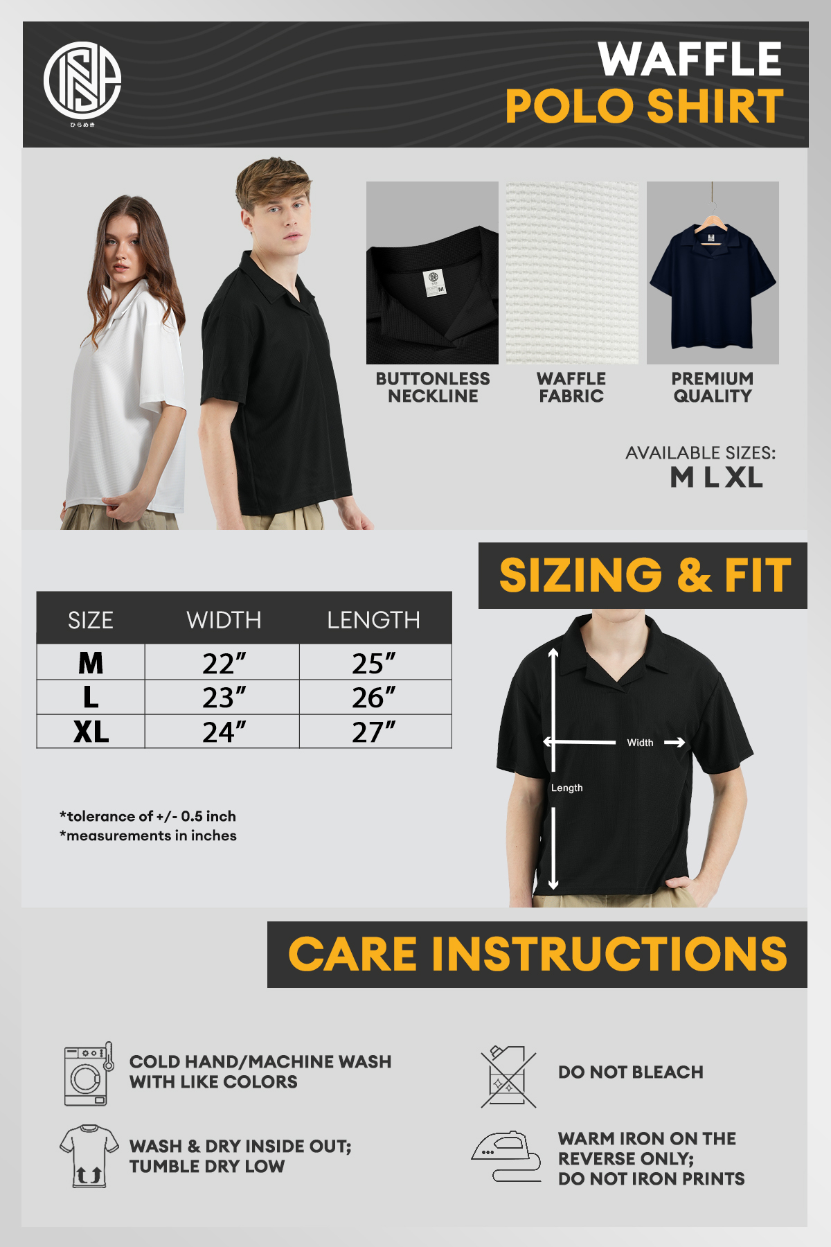 INSPI Waffle Polo Shirt for Men and Women Breathable Buttonless Boxy ...