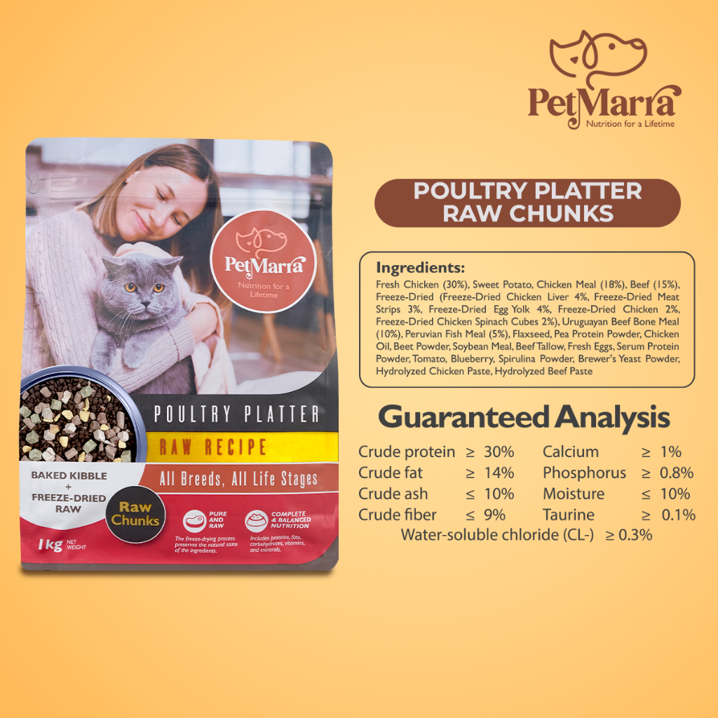 PetMarra Adult Cat Dry Food Raw Recipe Surf and Turf Wild Game Poultry ...