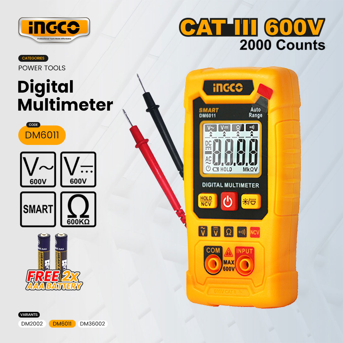 Ingco 2000/4000 Counts Digital Multimeter Electrical Tester Voltmeter ...