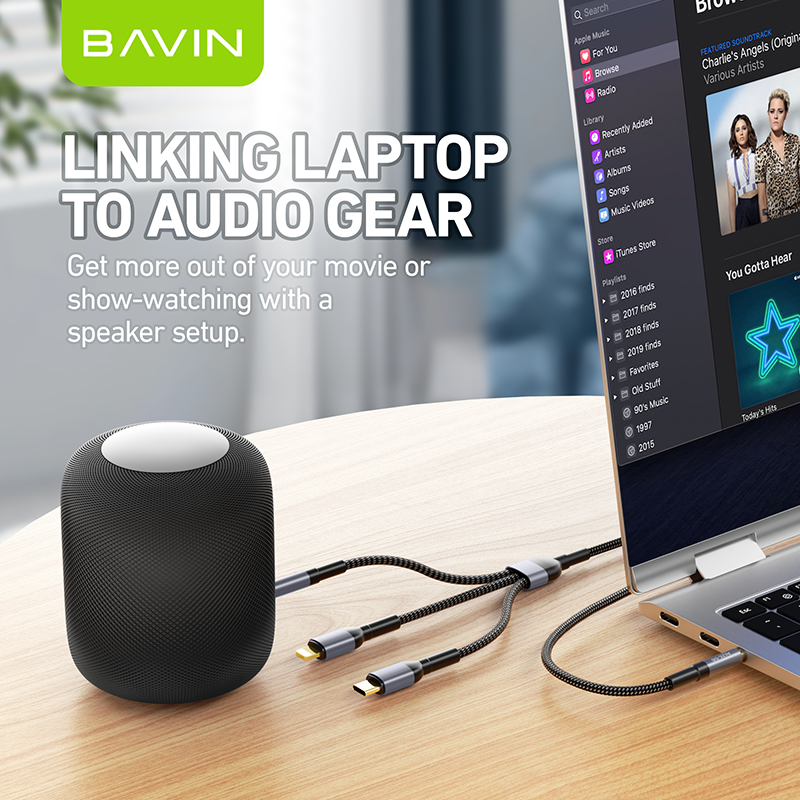BAVIN AUX58 3 in 1 Hi-Fi Audio Cable Plug & Play w/ 3.5mm & iPh & Type ...