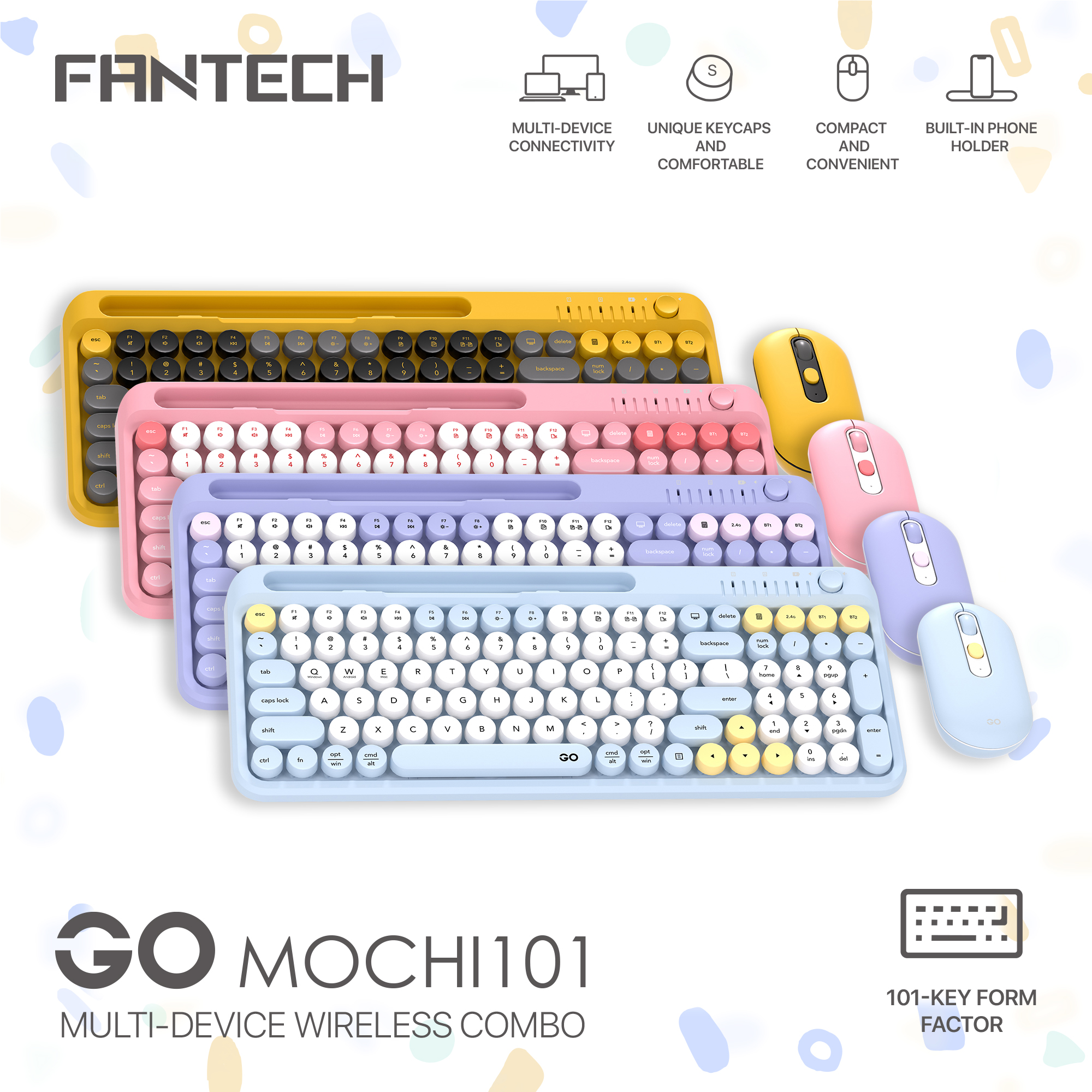 Fantech Go Mochi 101 WK899 Multi-device Compact Combo Wireless Keyboard ...