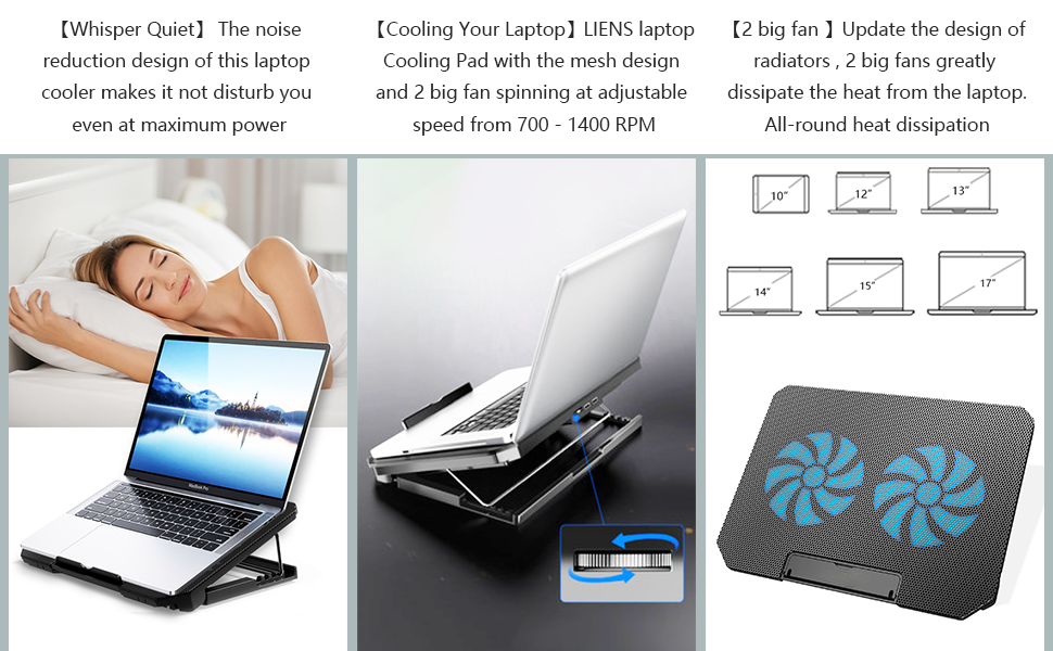 Meewoo Laptop Cooling Pad Gaming Laptop Cooler 2 Fans Laptops Stand ...