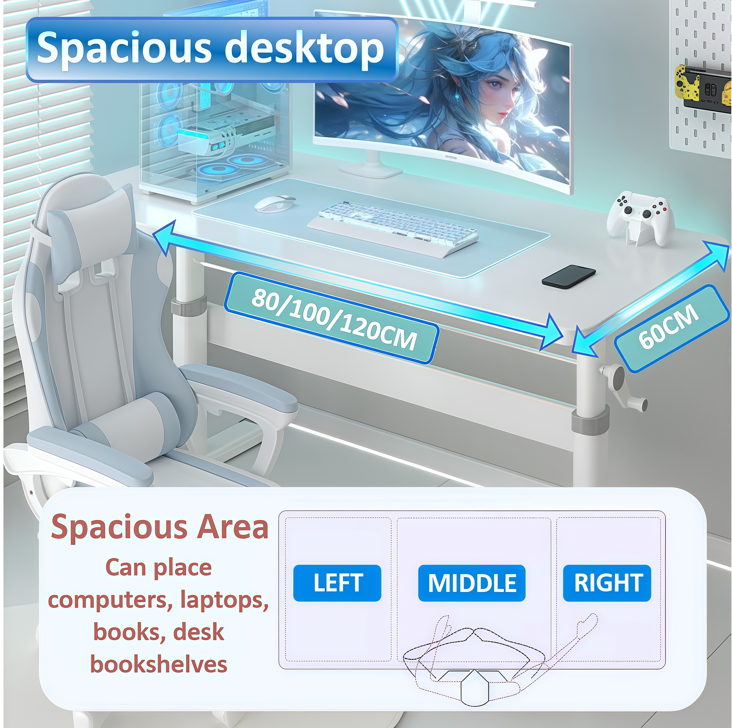 [Adjustable Hight] Hand-cranked Adjustable Table Ergonomic Study Desk ...
