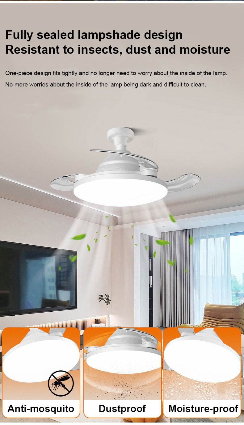 Jiditech Invisible Blade Fan E27 Ceiling Light Fan 3 Blades Ceiling Fan ...