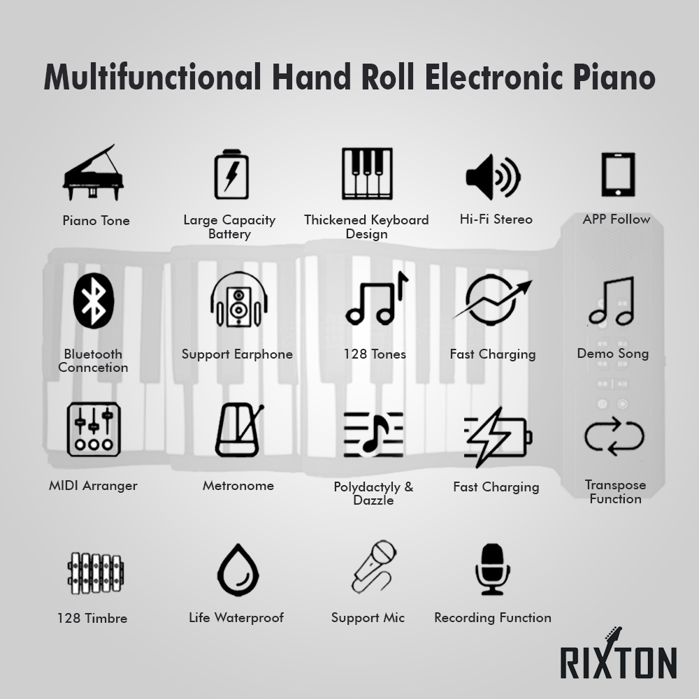 RIXTON Portable 88 Keys Electronic Keyboard Hand Roll Piano Built-in ...