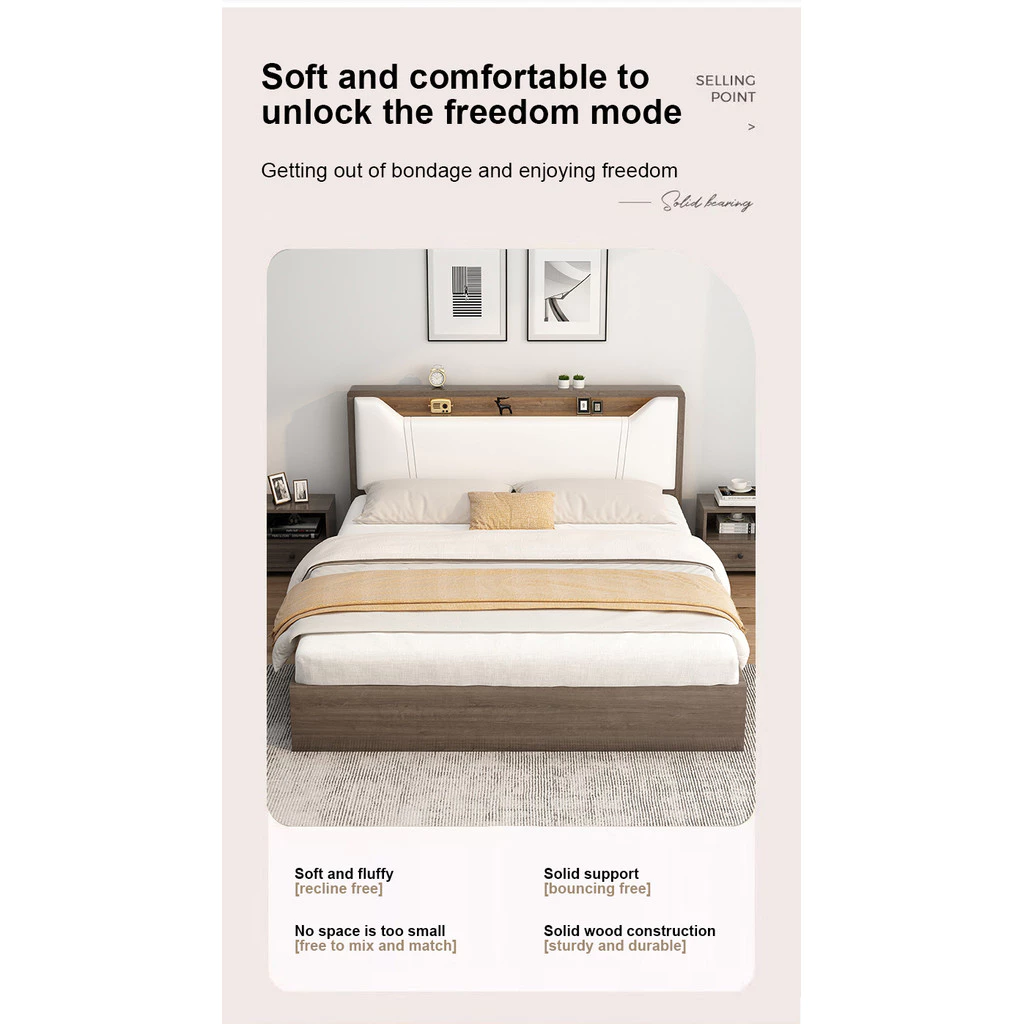 MC&HOME Home bed frame bedroom furniture bedModern simple all solid ...