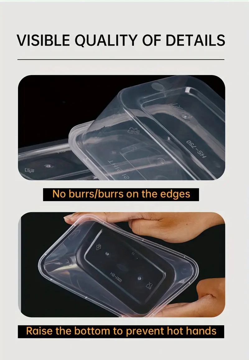 50pcs/1box Plastic Container Rectangle Microwavable Food Container 500ml,650ml,750ml,100ml ...