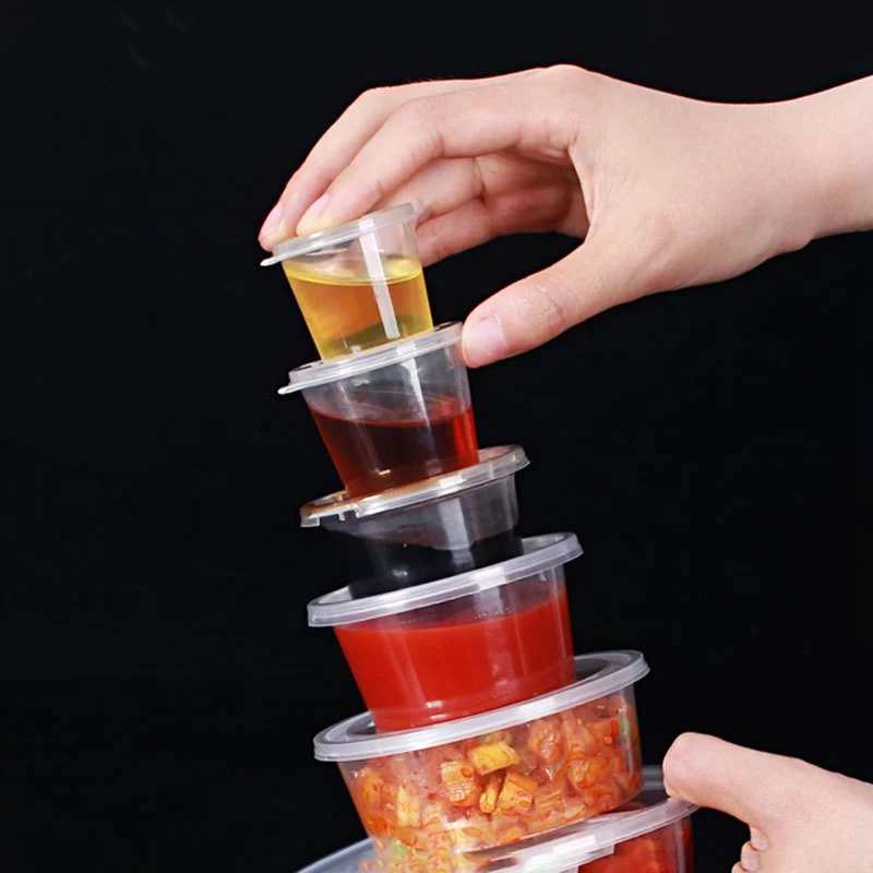 100pcs丨Transparent Seasoning Cup Round Portable Food Container With ...