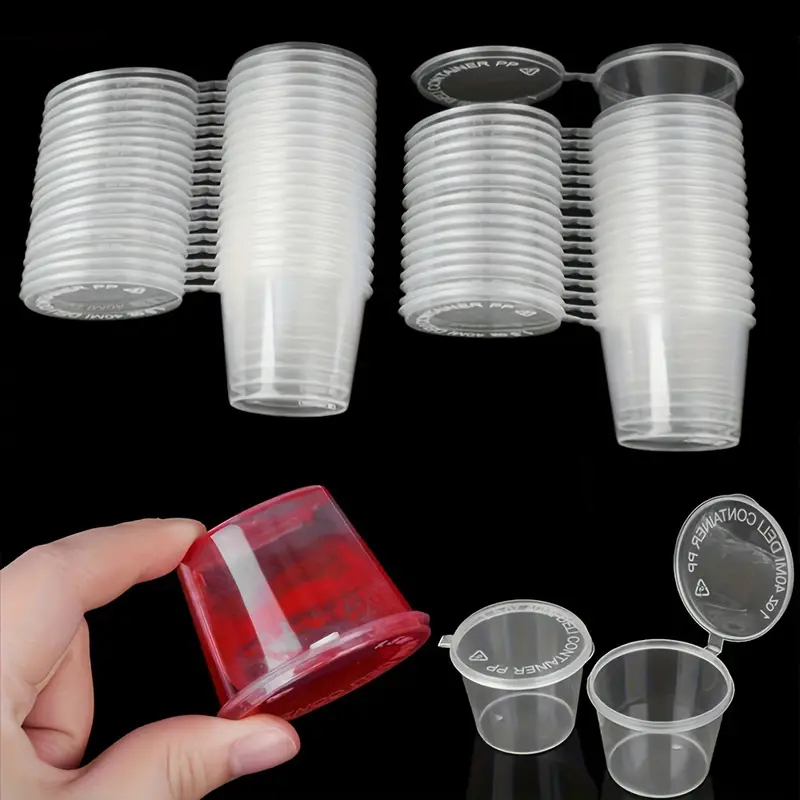 100Pcs丨Hinged Sauce Cup Round Portable Food Container With Hinged Lid ...