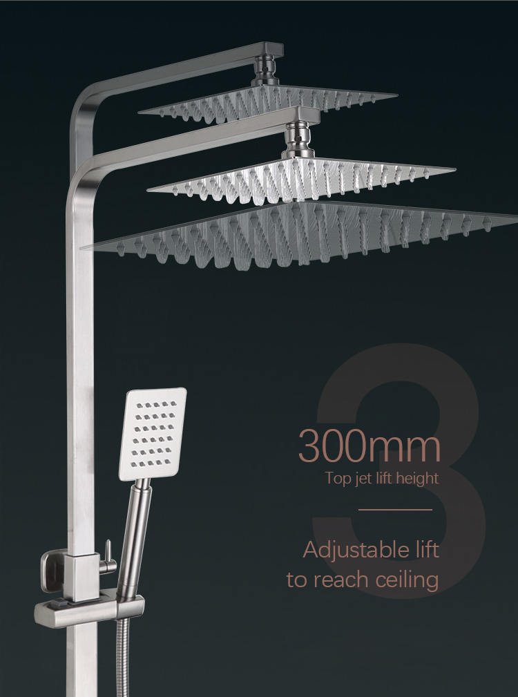 Adjustable High 304 Stainless Steel Square Shower Set with Faucet ...