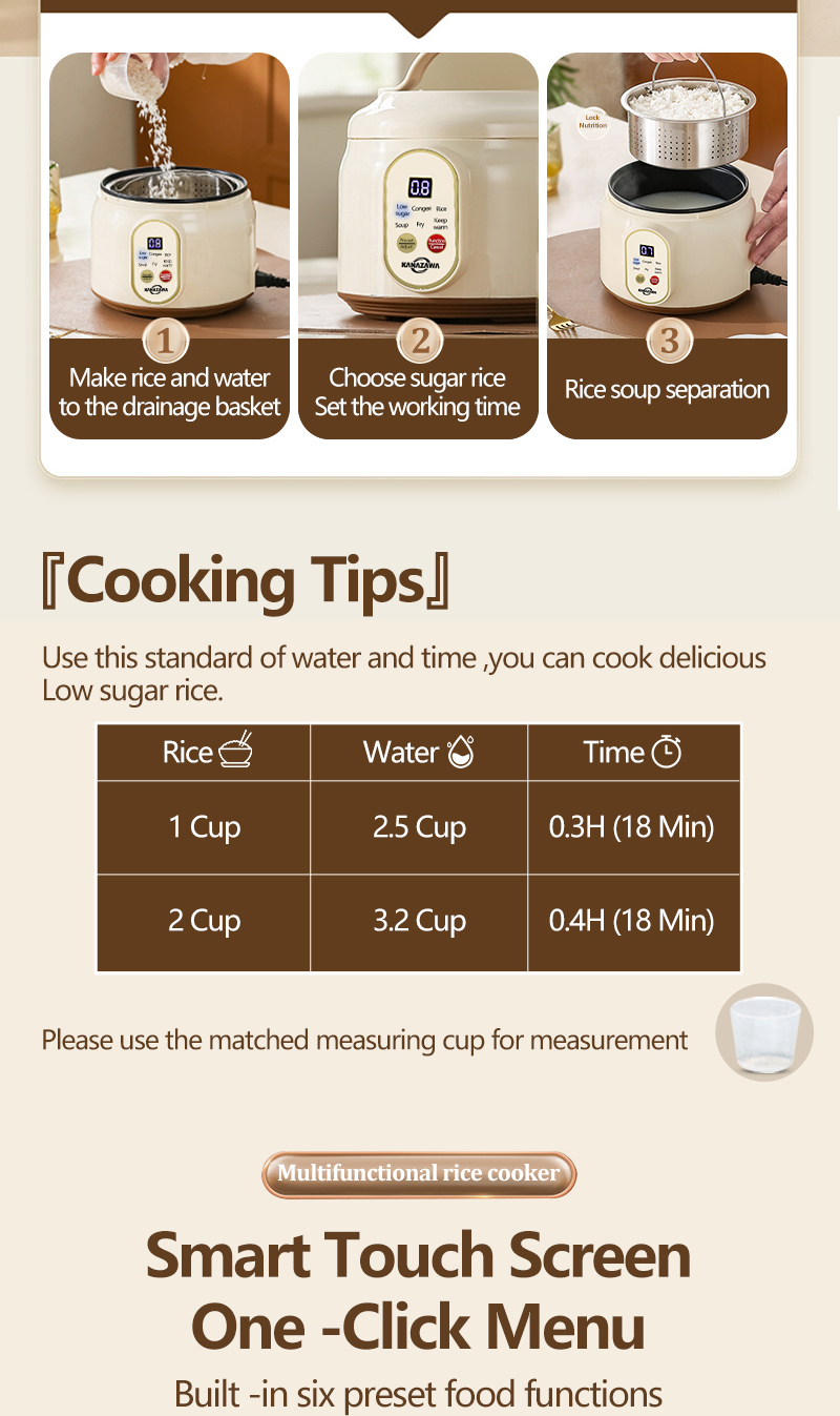 KANAZAWA Multifunctional Rice Cooker 2L Low Sugar Non -Sticky With ...