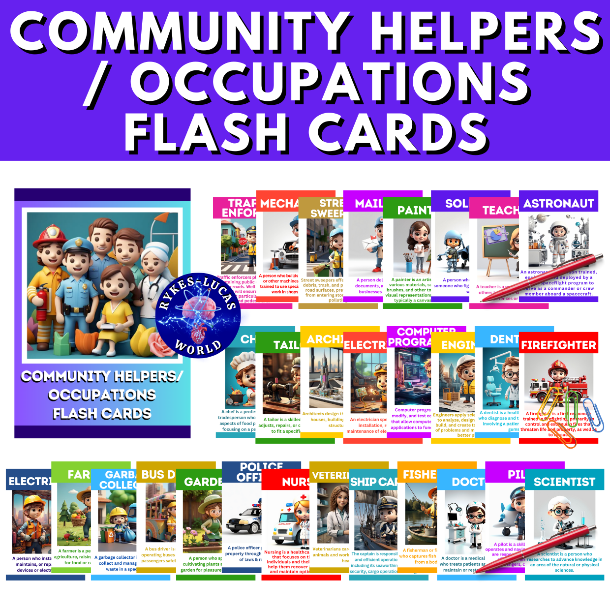 FLASH CARDS OCCUPATIONS JOBS COMMUNITY HELPERS LAMINATED, EDUCATIONAL ...