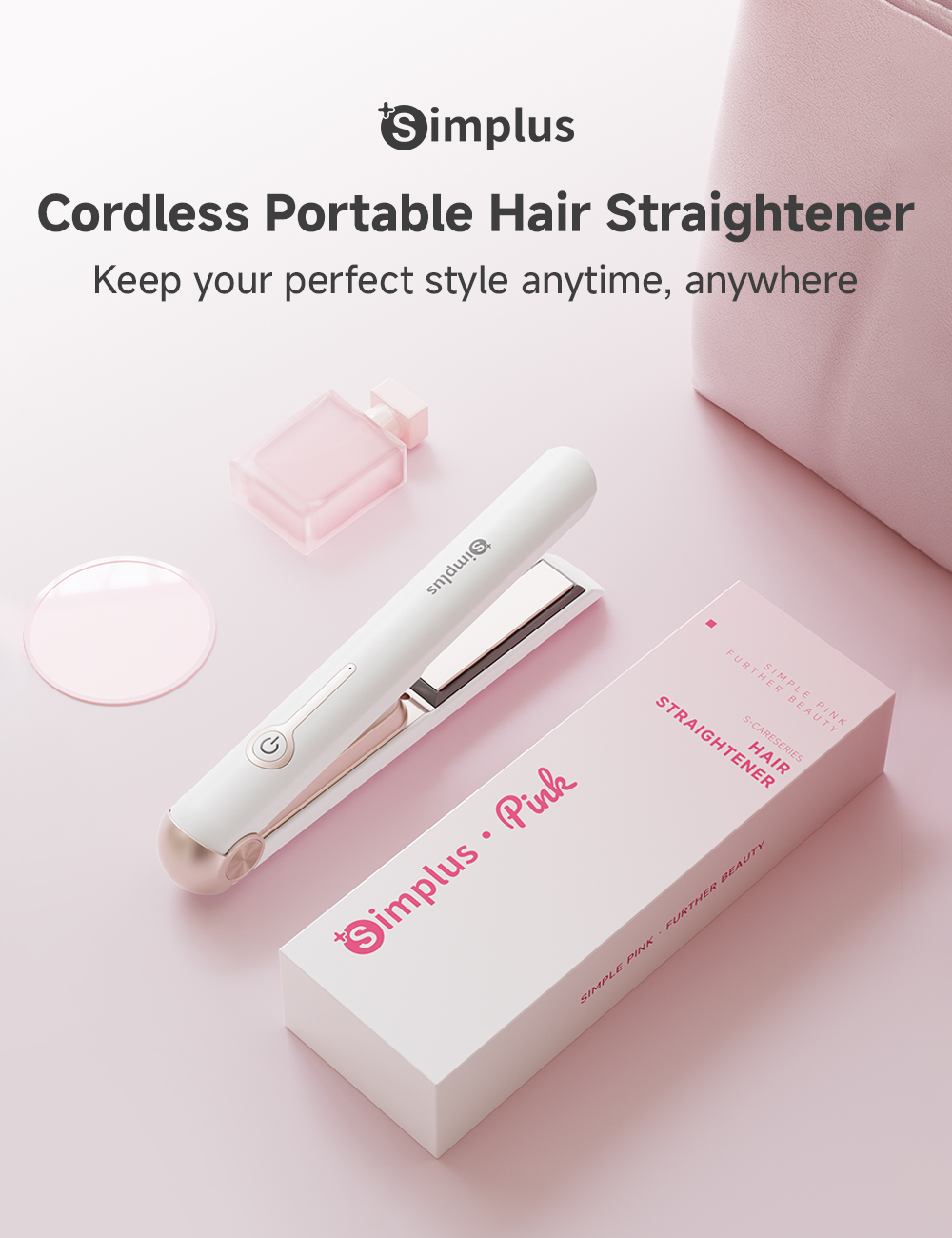 SimplusPink Cordless Hair Straightener – Portable 2-in-1 Curler, Type-C ...