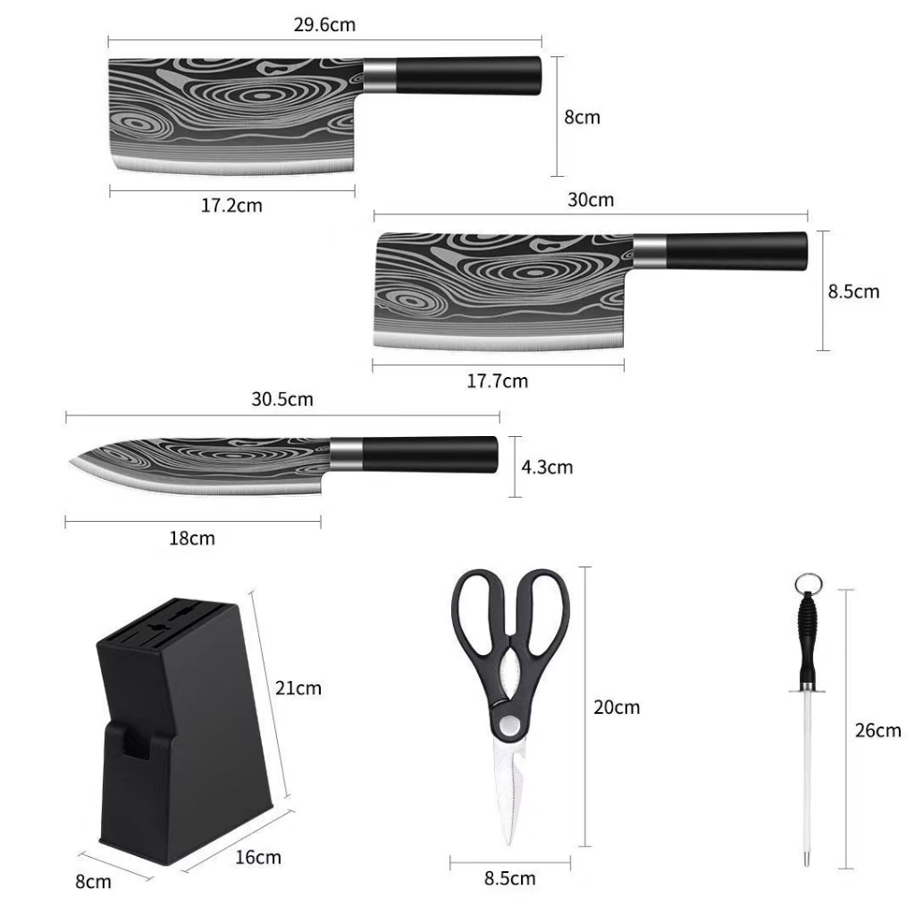 4-Piece Kitchen Knife Set-Stainless Steel Chef, Bread, Cleaver, Scissor ...