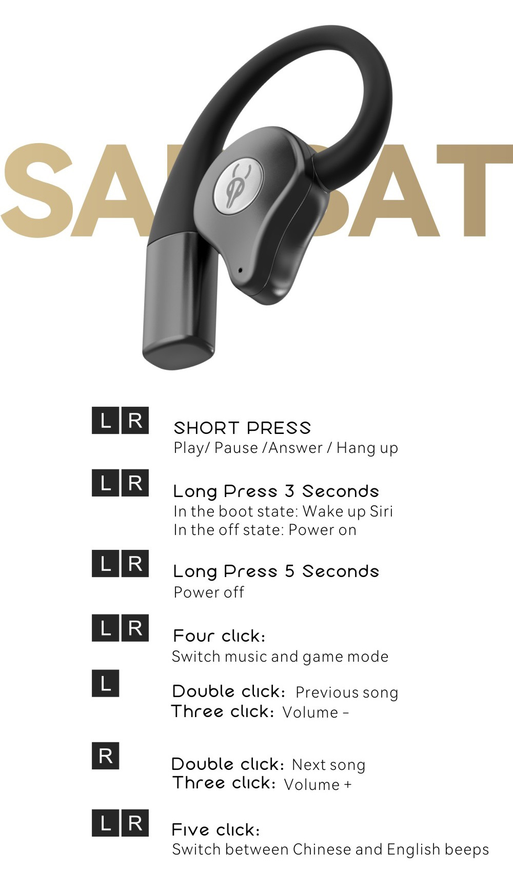 Sabbat Q12 Open Wearable Stereo Wireless Earbuds HD Calls Noise Reduction Bluetooth 5.4 | Shopee ...